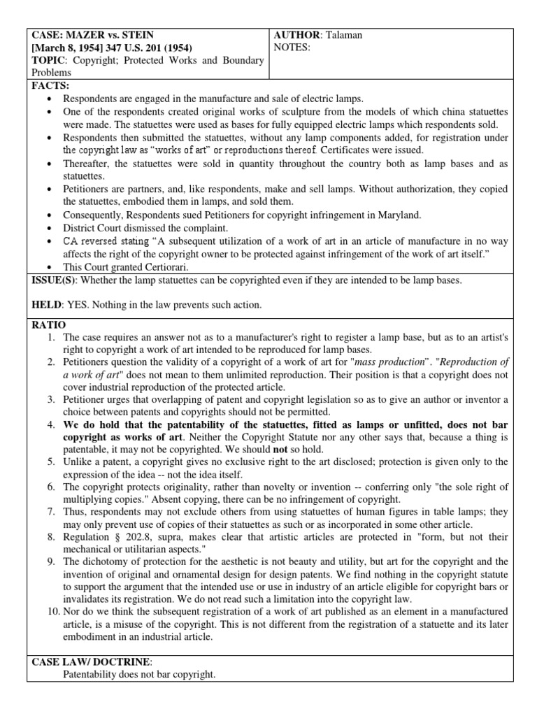25 Mazer vs. Stein | PDF | Copyright Law Of The United States | Copyright