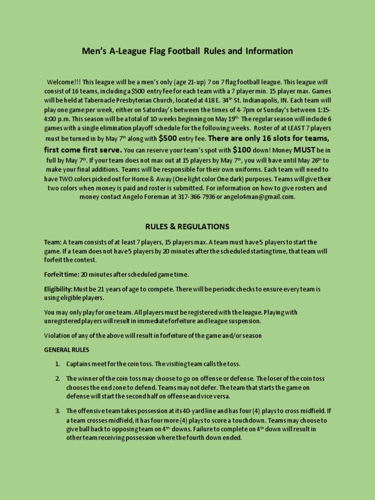 A-League Rules and Regulations | PDF | Quarterback | Sport Variants
