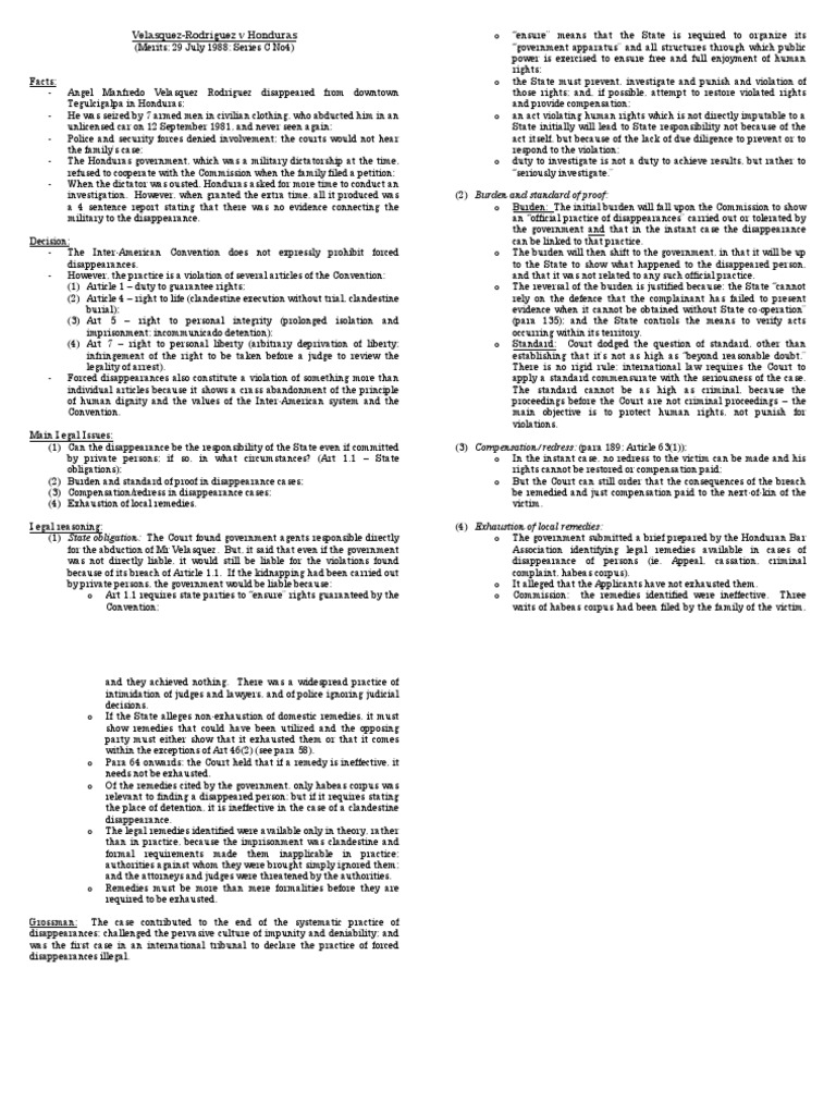 Velasquez Rodriguez Case | PDF | Burden Of Proof (Law) | Victimology