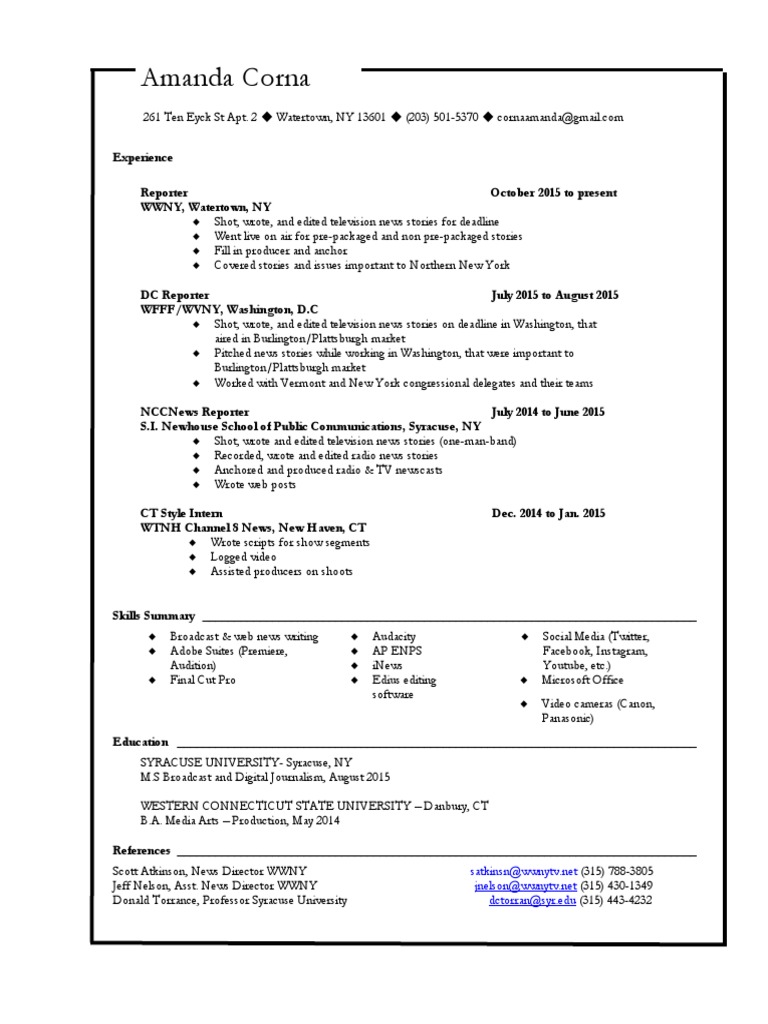 Amanda Corna: Experienced TV News Reporter | PDF | News Broadcasting ...