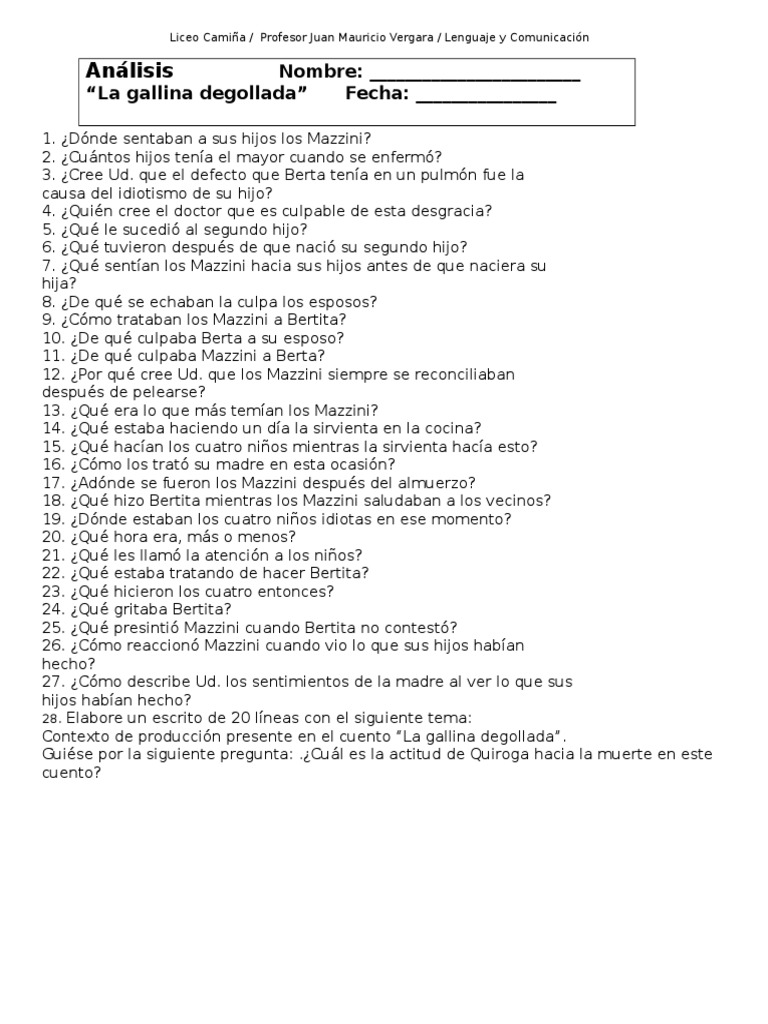 Análisis de "La gallina degollada" | PDF