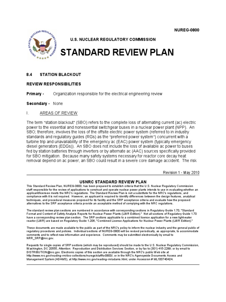 Standard Review Plan: NUREG-0800 U.S. Nuclear Regulatory Commission ...
