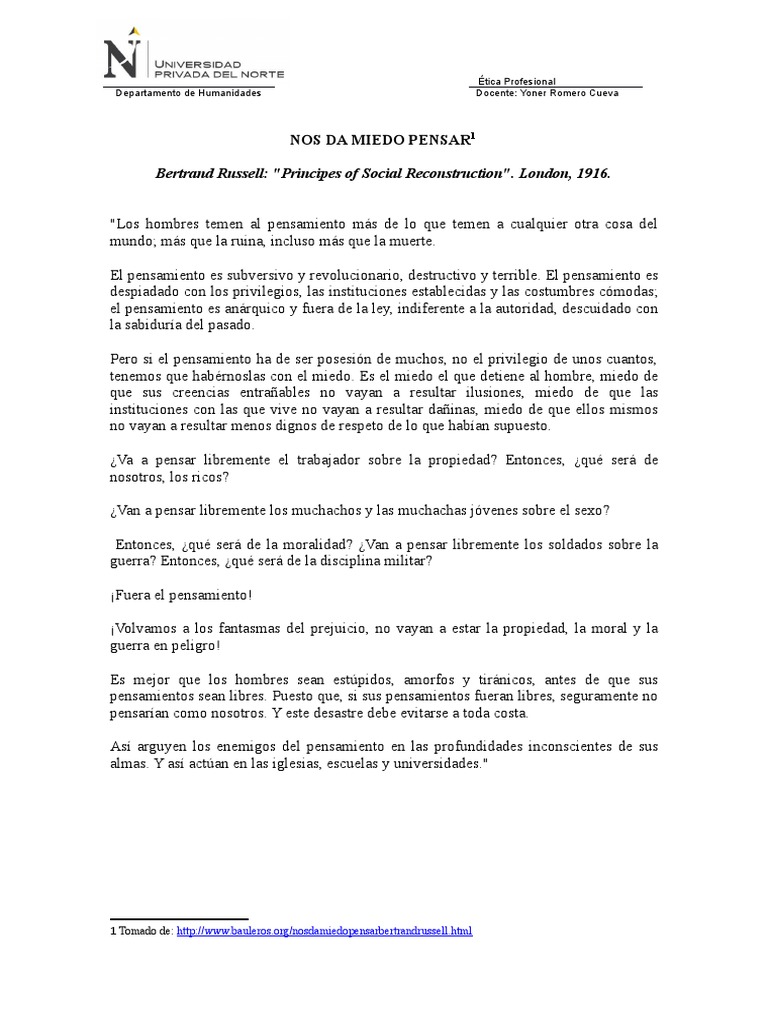 Nos Da Miedo Pensar | PDF