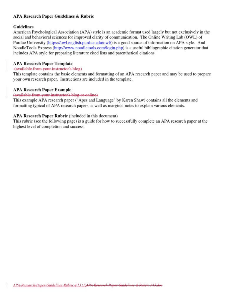 APA Research Paper Guidelines Rubric F13 | PDF | Apa Style | Academic ...