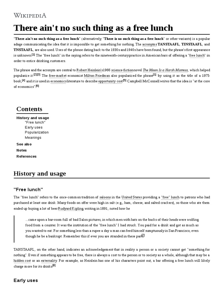 There Aint No Such Thing As A Free Lunch | PDF | Economics | Economies
