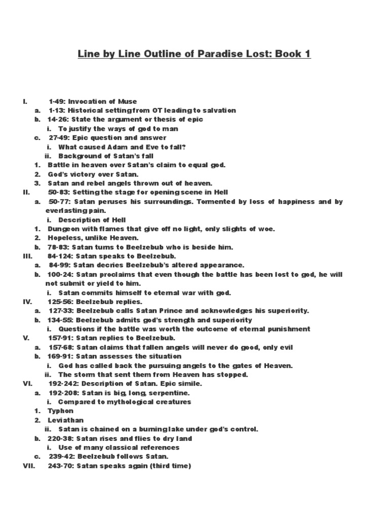 Line by Line Outline of Paradise Lost Book 1 | PDF | Paradise Lost | Satan