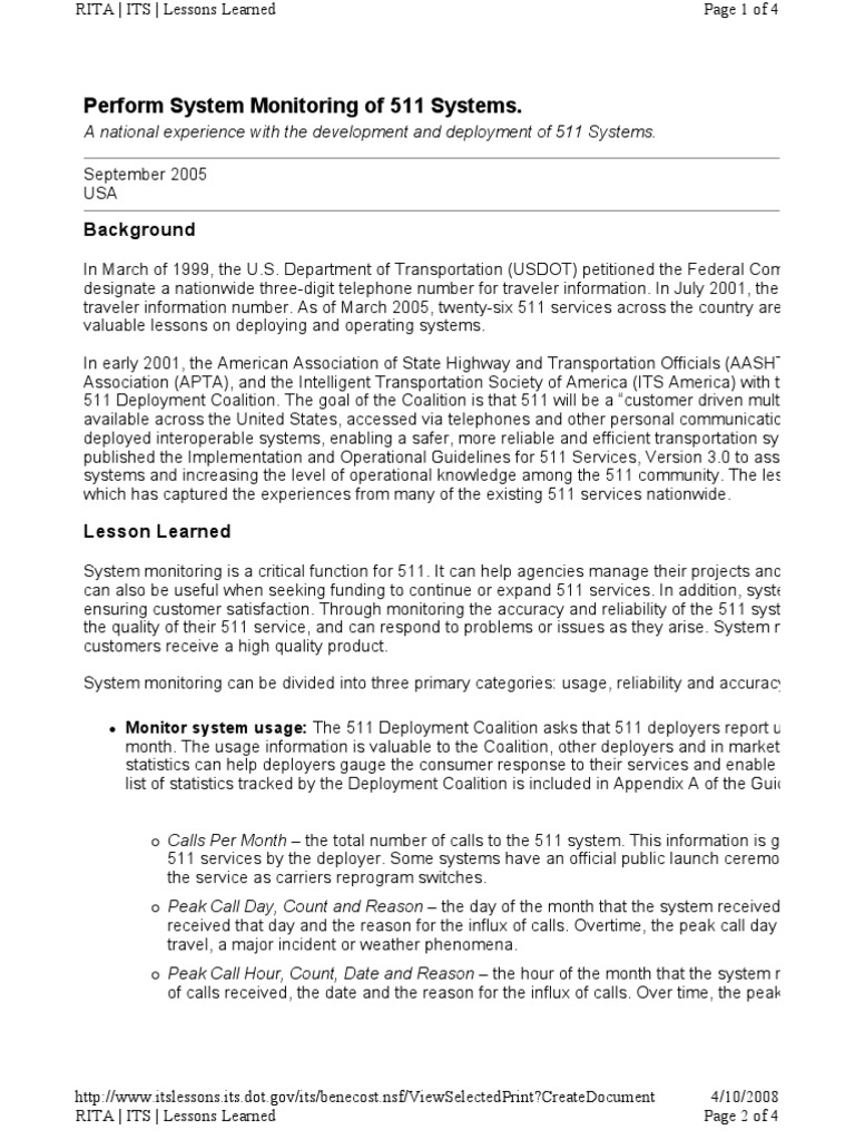 511 System Performance | PDF | Reliability Engineering | Telecommunications