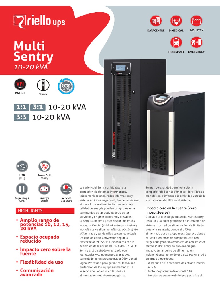 Catalogo Ups Riello MST 10 A 20KVA | PDF | Batería (electricidad) | Batería recargable
