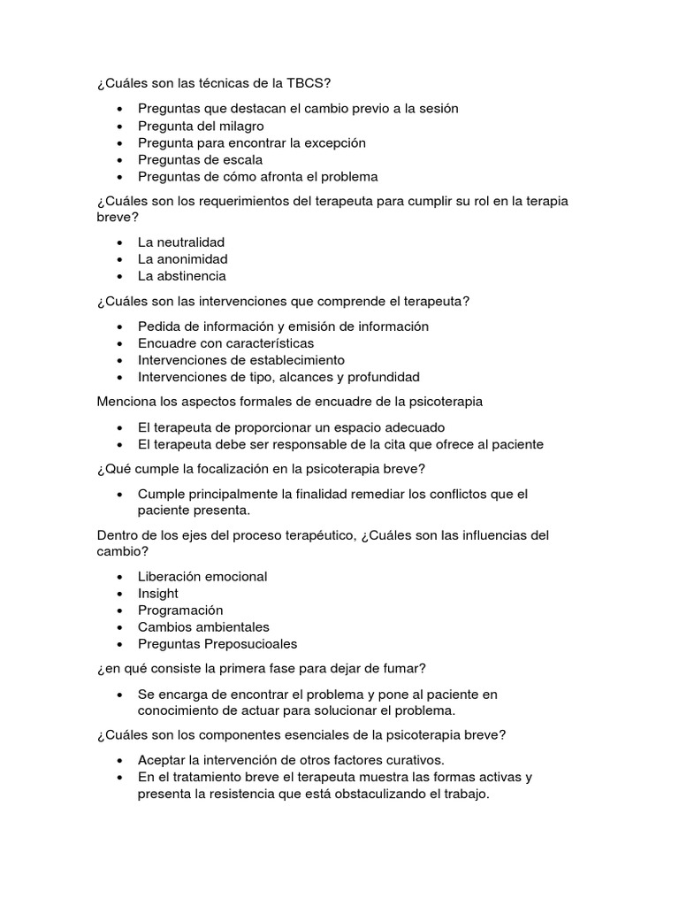 Cuáles Son Las Técnicas de La TBCS | PDF | Psicoterapia | Psicología clínica