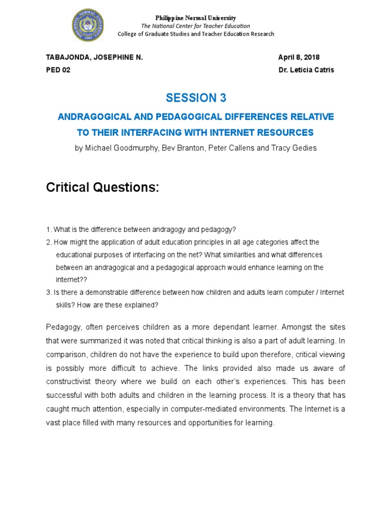 Critical Questions:: Session 3 | PDF