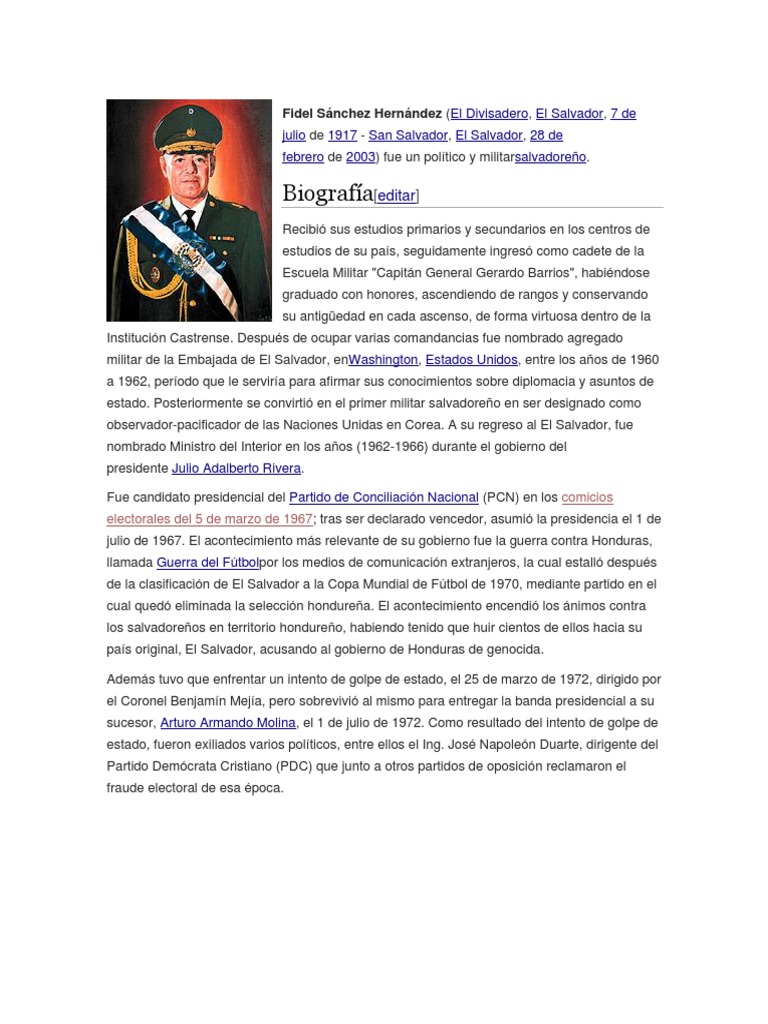 Fidel Sánchez Hernández | PDF | El Salvador | Gobierno