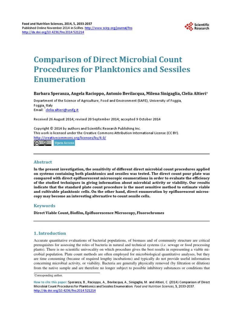 Comparison of Direct Microbial Count Procedures For Planktonics and ...