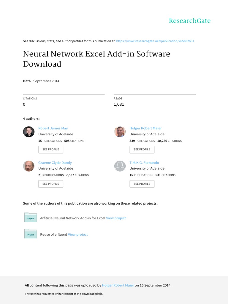 Neural Network Excel Add-In Software Download: September 2014 | PDF