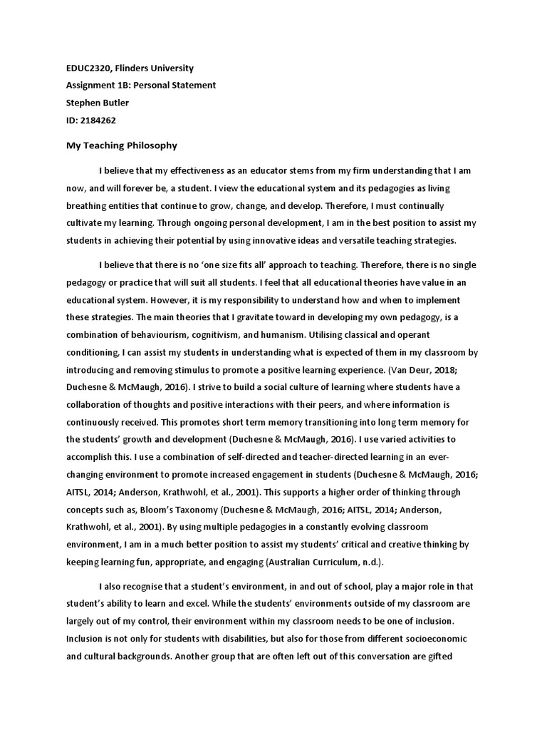 Personal Statement Assignment 1b | PDF | Inclusion (Education ...