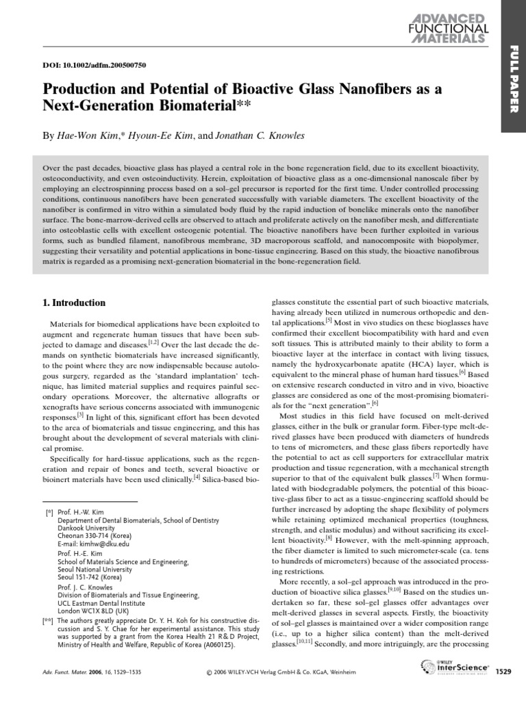 Production and Potential of Bioactive Glass Nanofibers As A Next ...