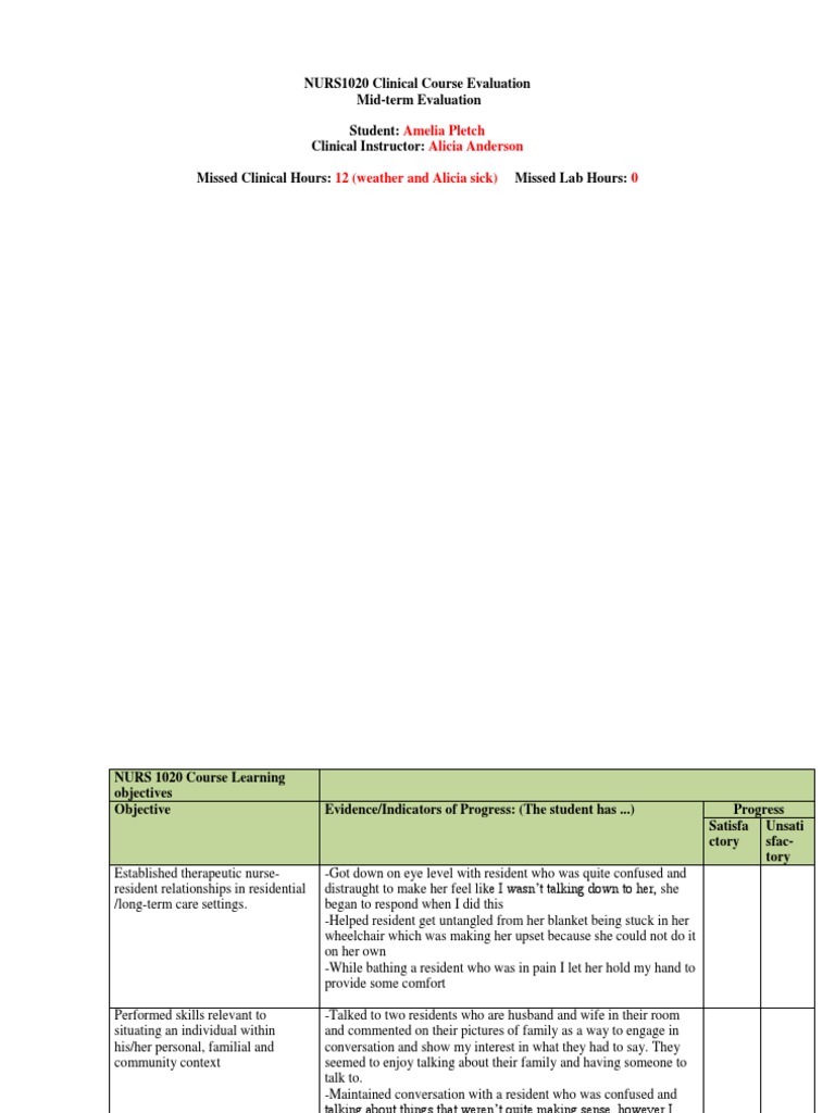 Mid-term Evaluation for Nursing Student | PDF | Long Term Care ...