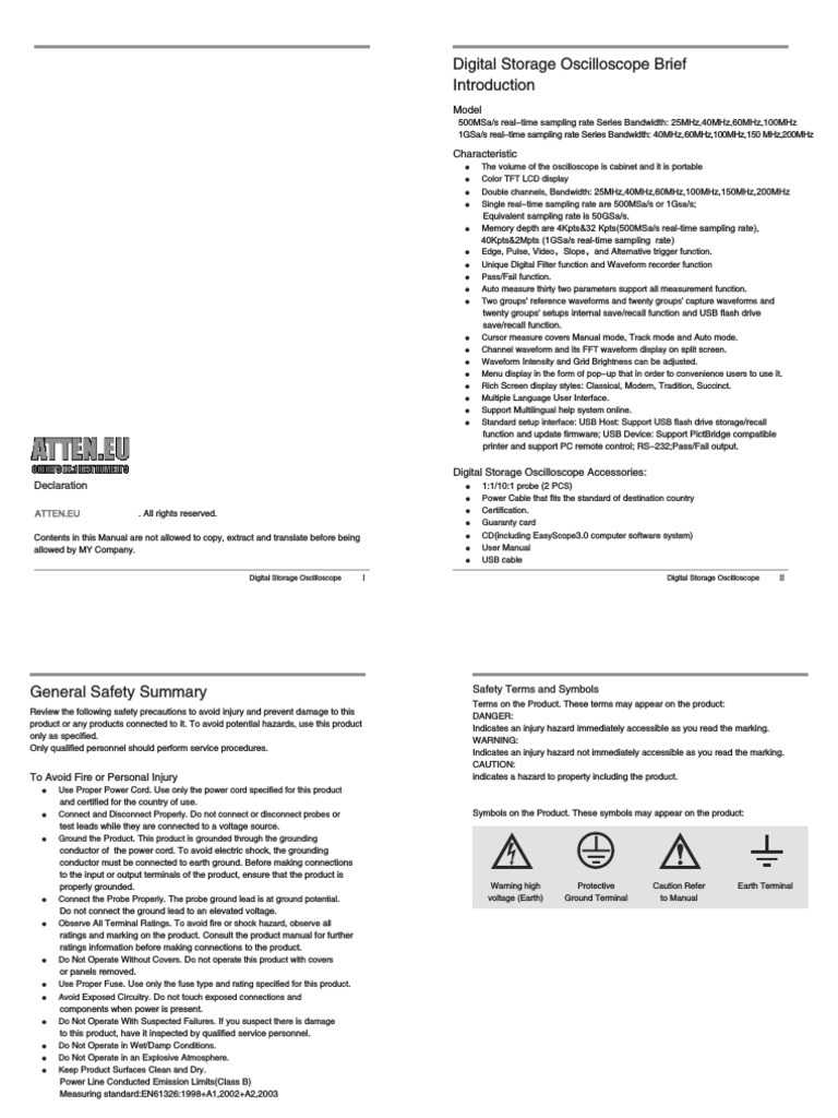 Digital Storage Oscilloscope Brief: Model | PDF | Electromagnetism ...