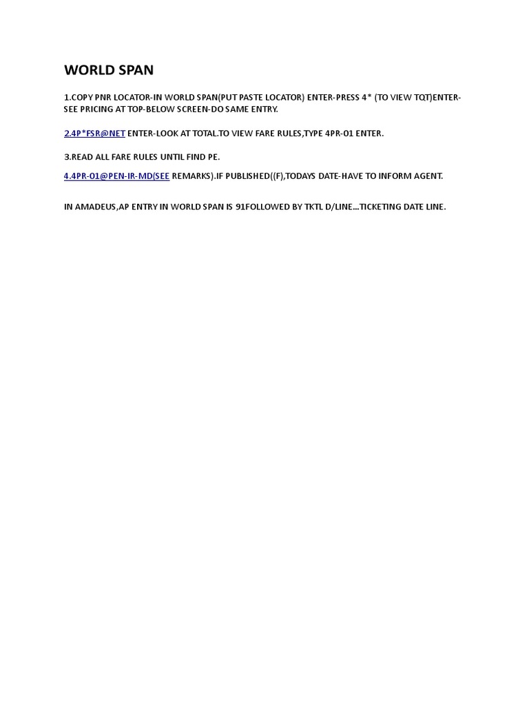 Worldspan PNR Locator and Fare Rules Guide | PDF