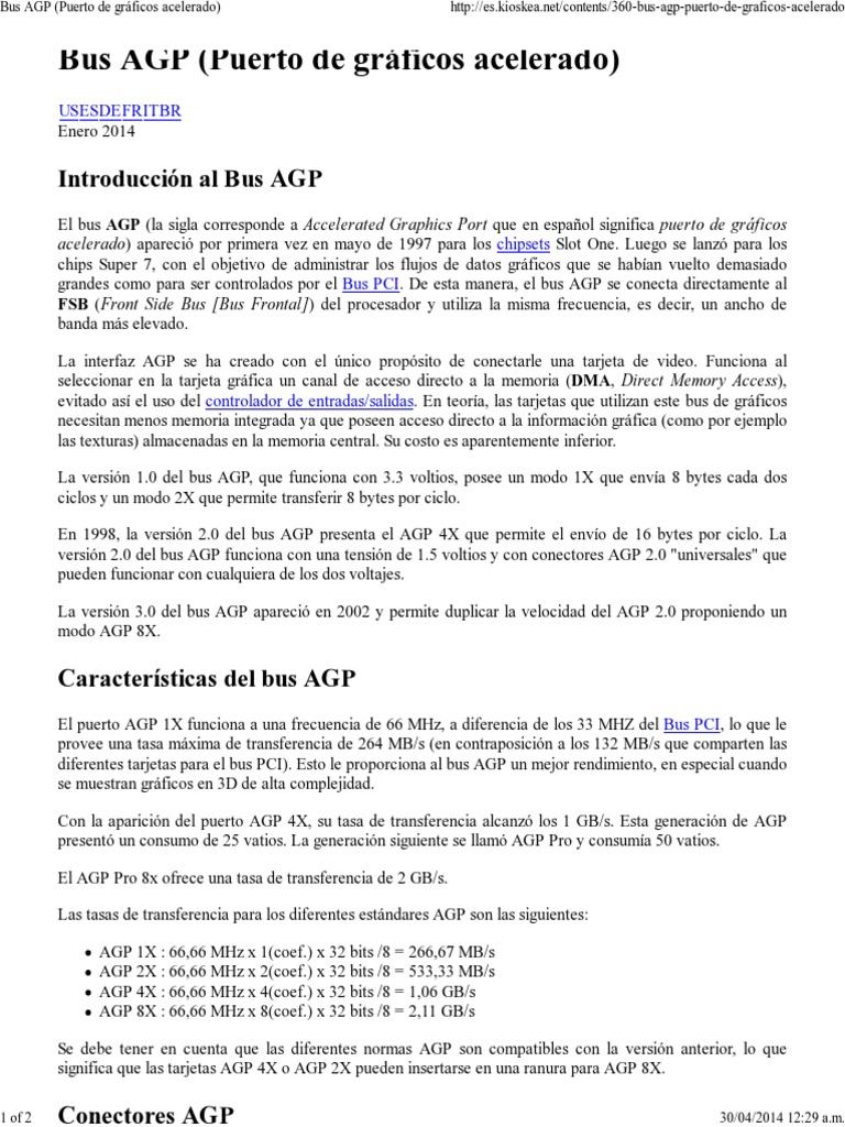 Introducción al Bus AGP y sus Tipos | PDF | Almacenamiento de datos de ...