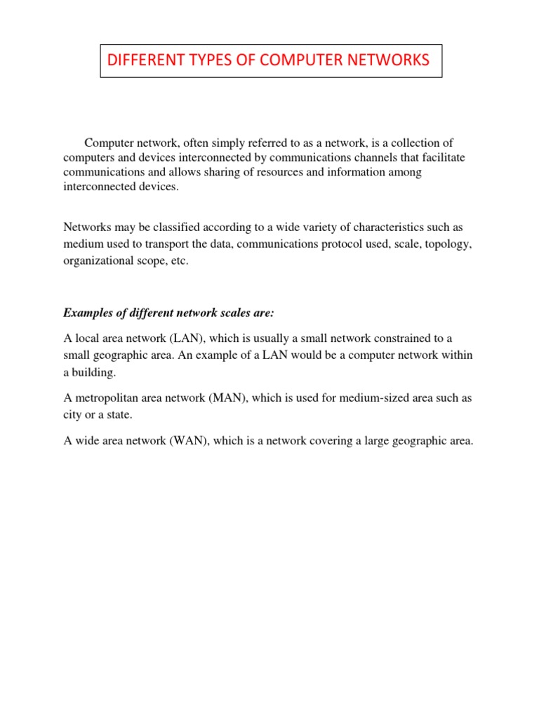 Diff Types of Comp Networks | PDF | Wide Area Network | Local Area Network