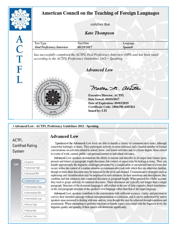 Opi Certificate | Download Free PDF | Speech | Linguistics