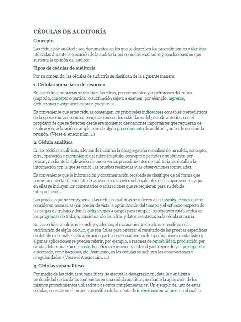 Cedulas de Auditoria | PDF | Auditoría | Contralor