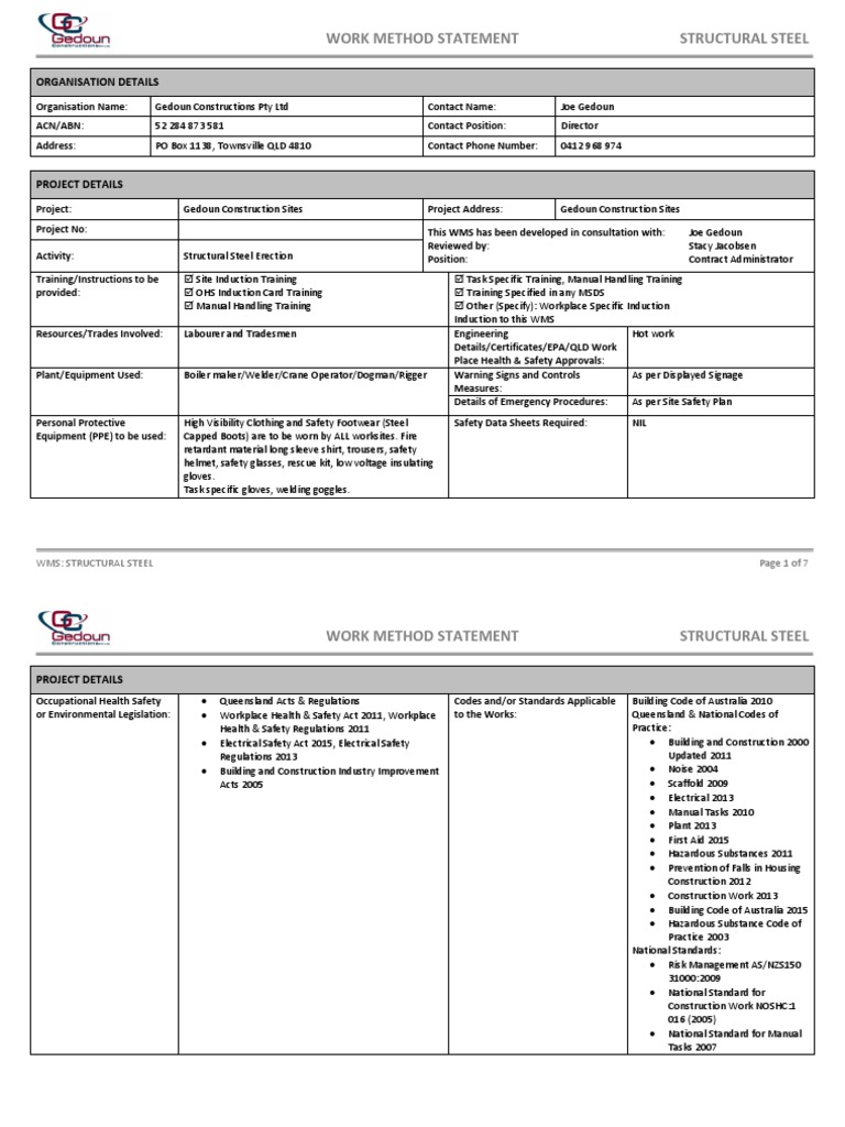 Work Method Statement for Structural Steel Erection Outlines Key ...