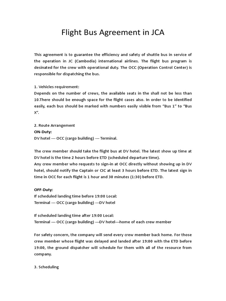 JC Airlines Bus Agreement (V1.0) | PDF | Dispatcher | Bus