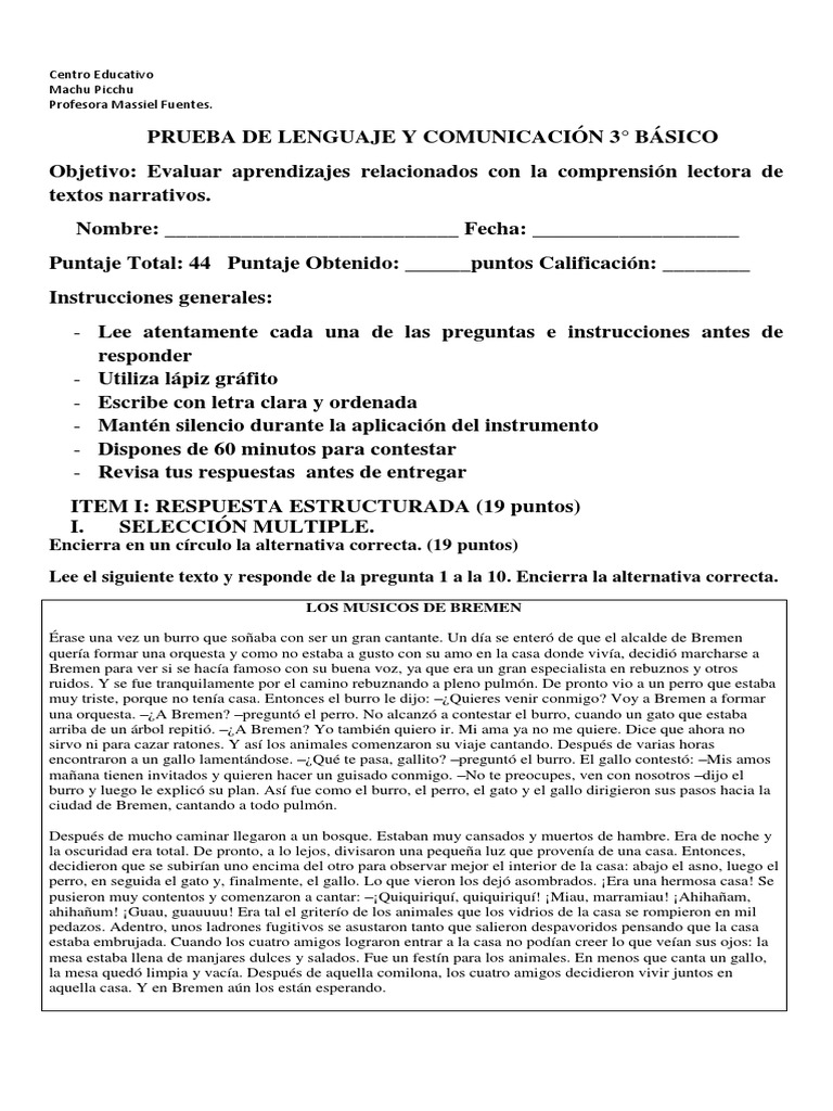 Prueba Lenguaje 3ro Uni 1 | PDF | León | Pollo
