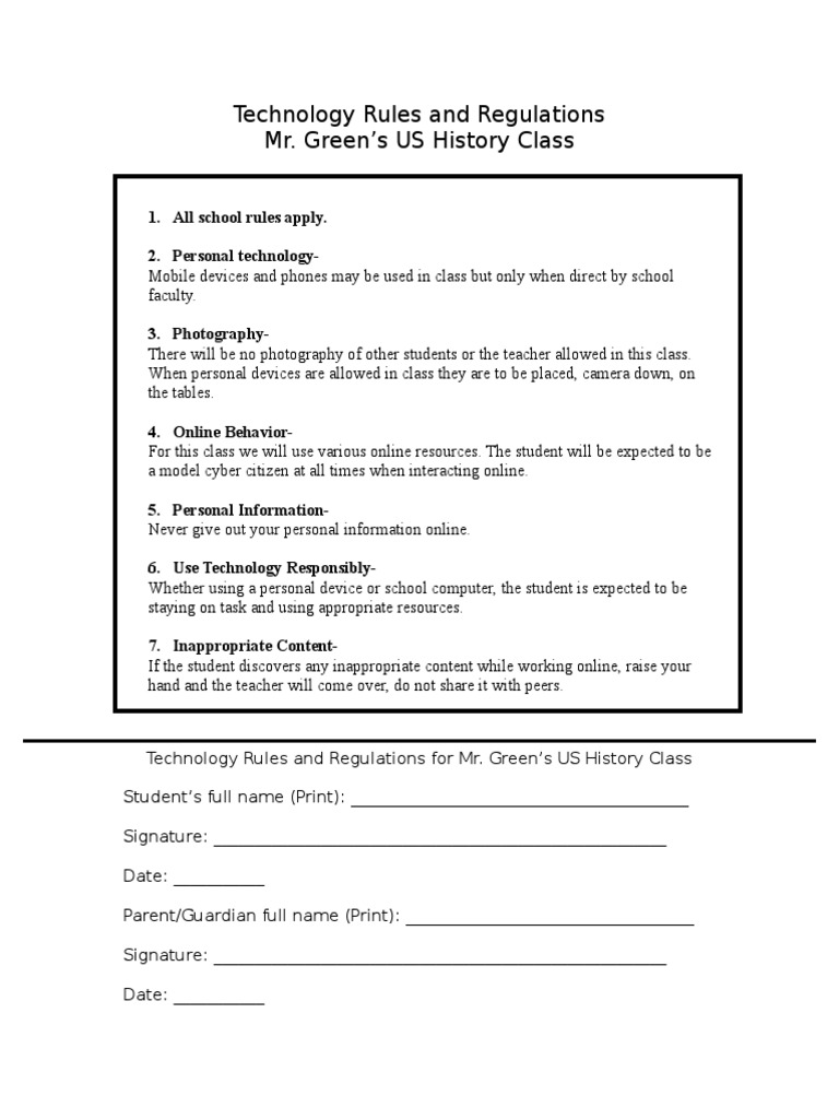 Classroom Technology Rules and Regulations | PDF | Career & Growth ...