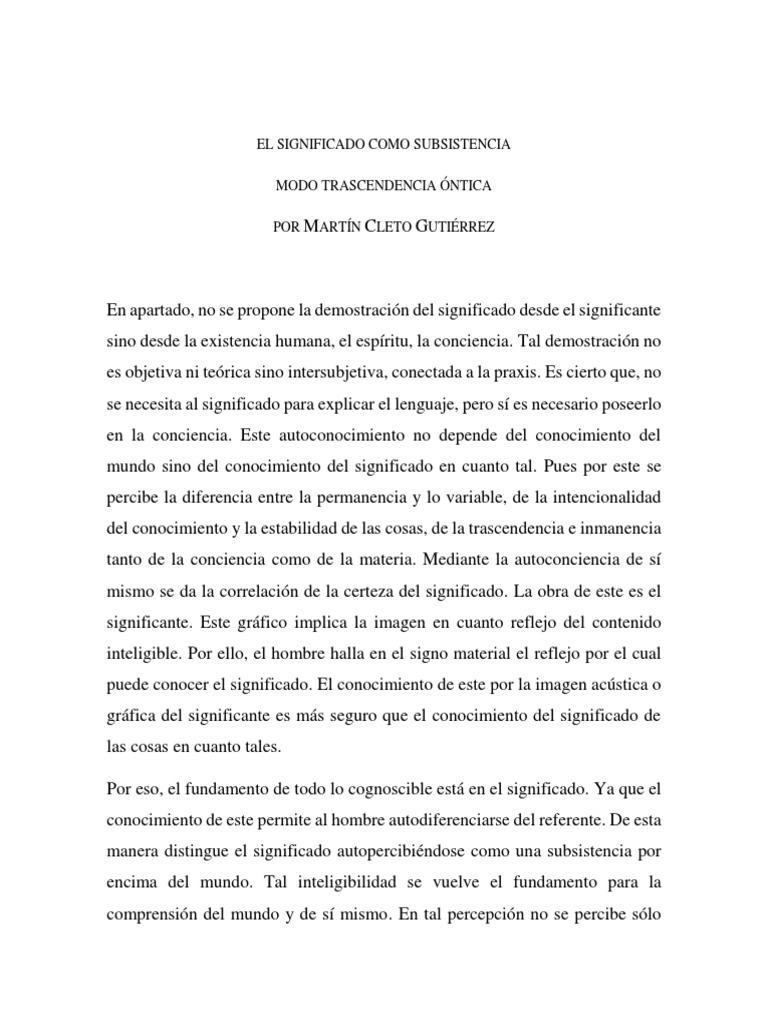 El Significado Como Subsistencia | PDF | Comprensión | Alma