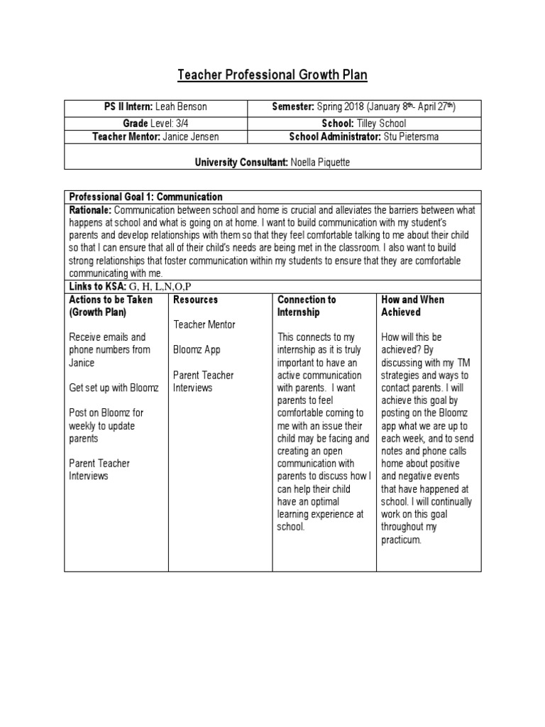 Teacher Professional Growth Plan: TH TH | Download Free PDF ...