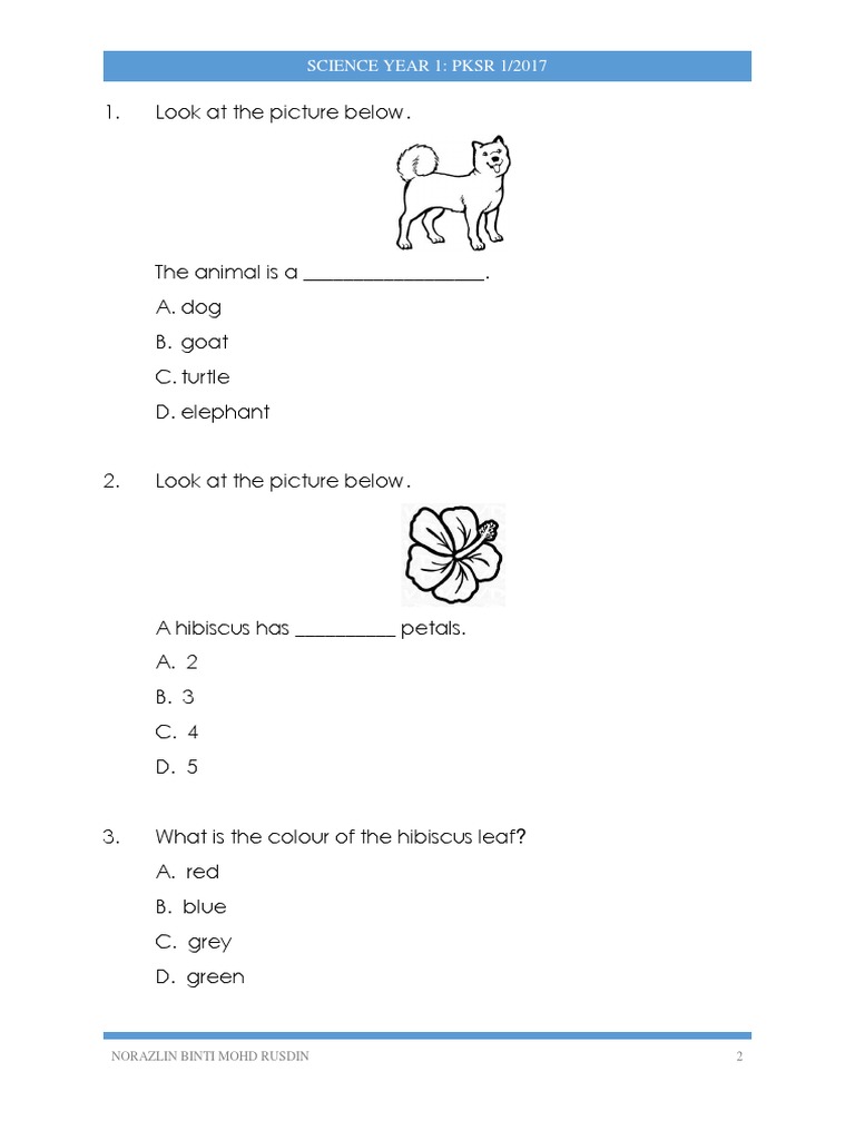 PKSR 1 Paper 1 Science Year 1 2017 | PDF | Taste | Senses