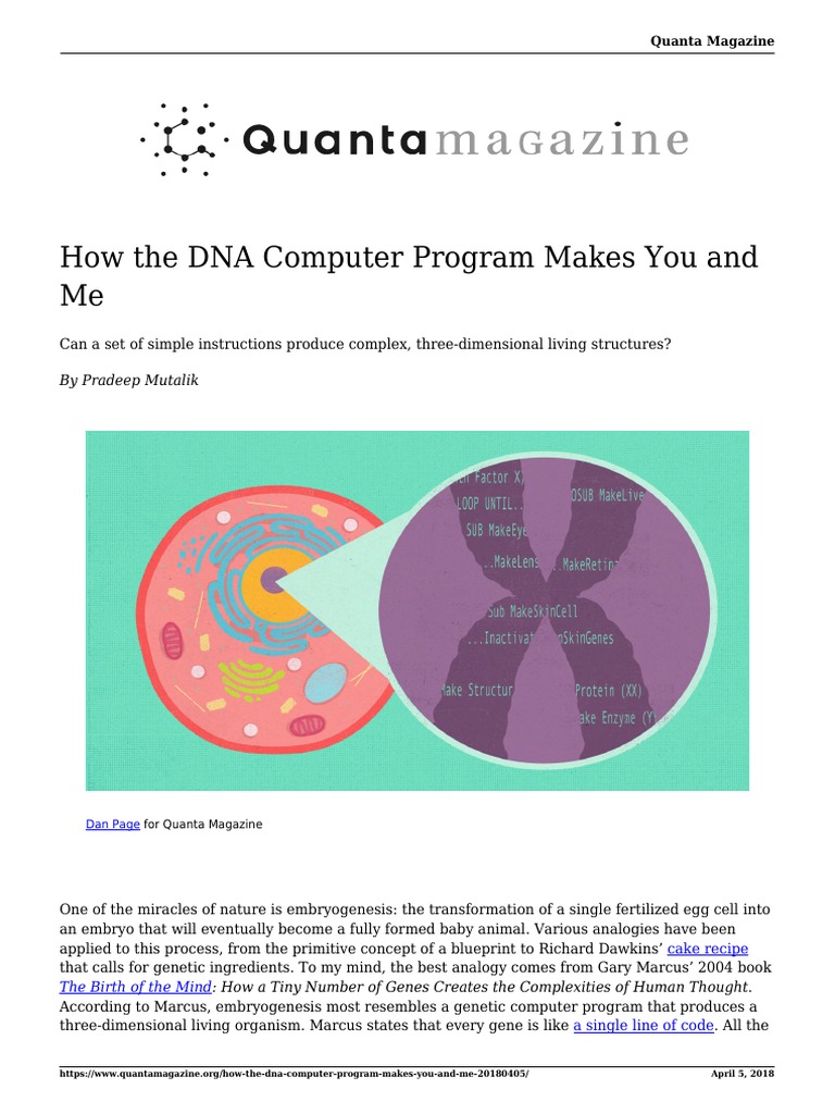 How The Dna Computer Program Makes You and Me 20180405 | PDF | Gene ...