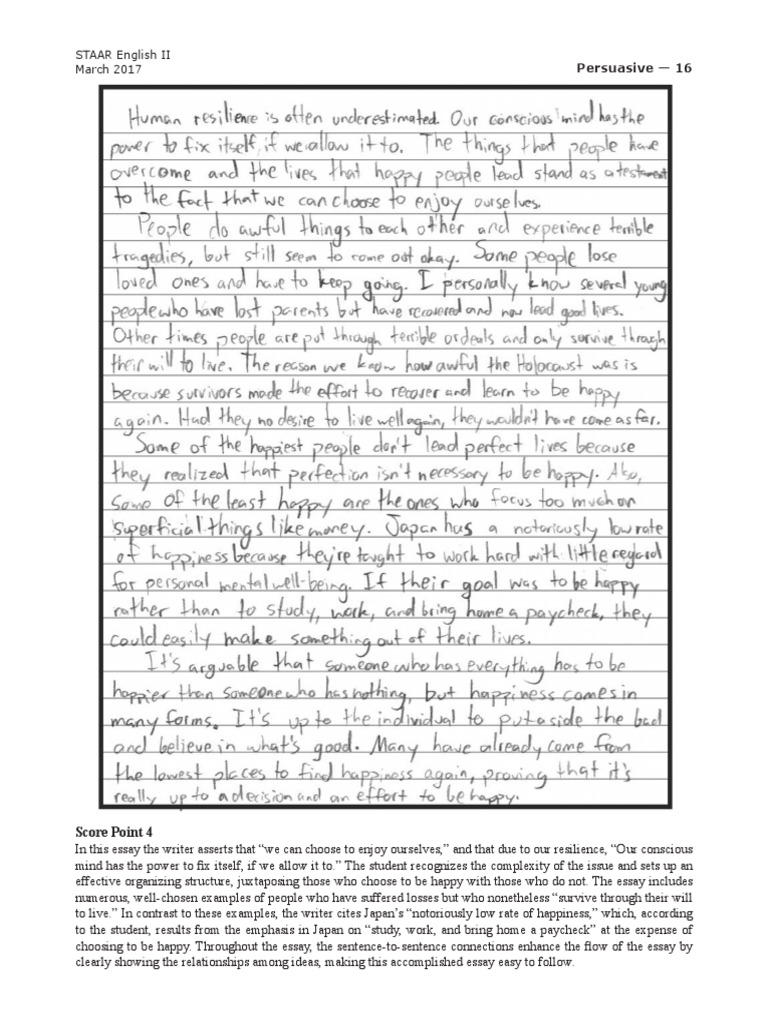 Staar English II Persuasive Scoring Guide March 2017 | PDF | Self ...