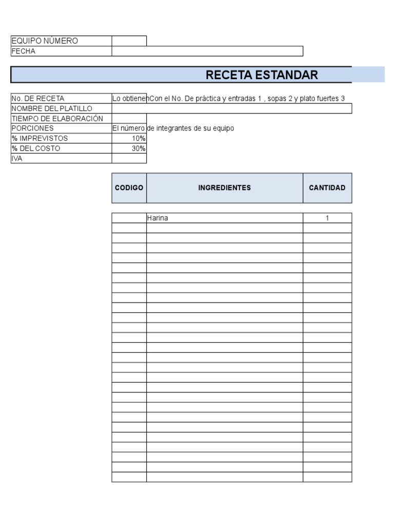 Formato de Receta Estandar | PDF