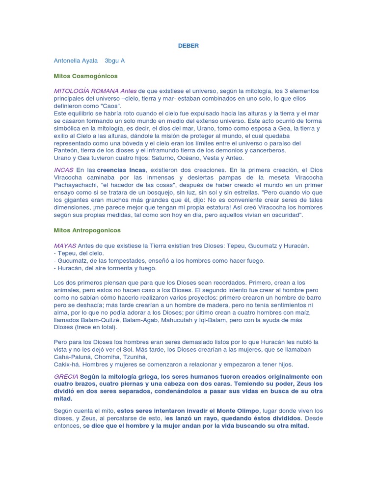 Tipos de Mitos | PDF | Zeus | Mitología griega