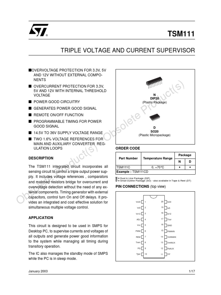Tsm111 Triple Voltage and Current Supervisor | PDF | Electronic Circuits | Power Supply