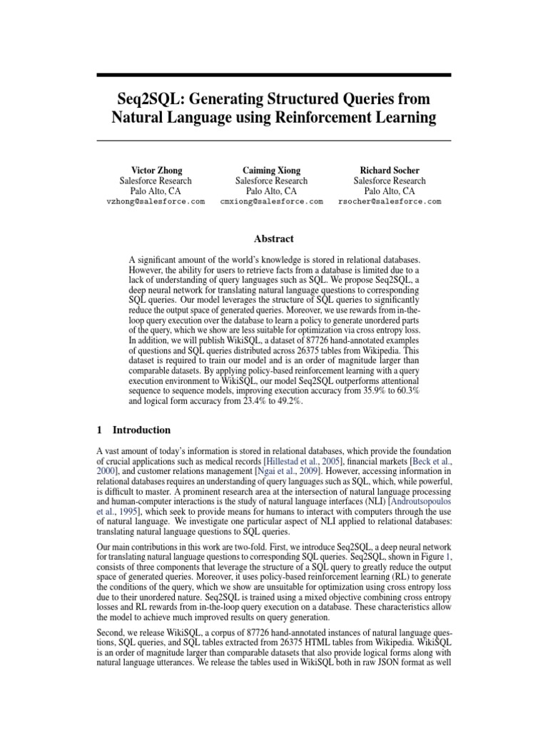 Seq 2 SQL | PDF | Parsing | Databases