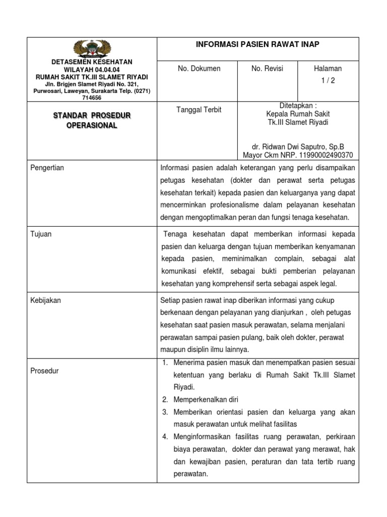 Sop Informasi Pasien Rawat Inap | PDF