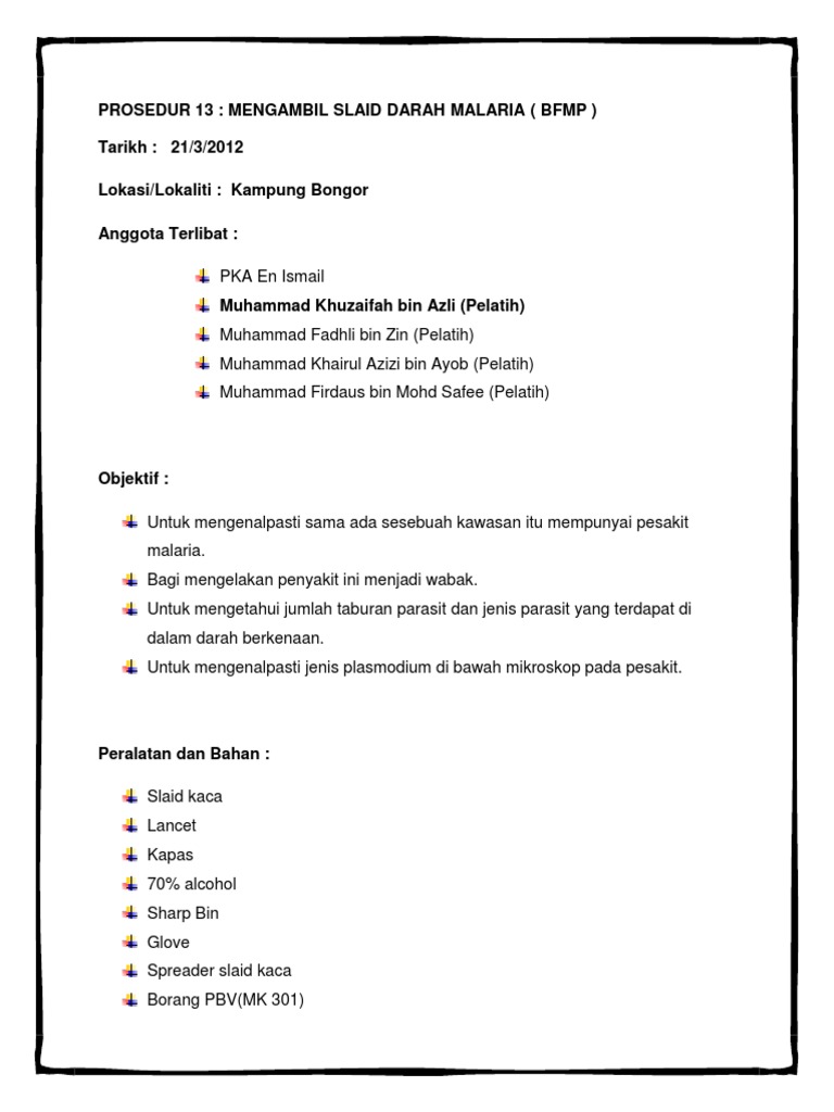 Prosedur 13 Mengambil Slaid Darah BFMP | PDF
