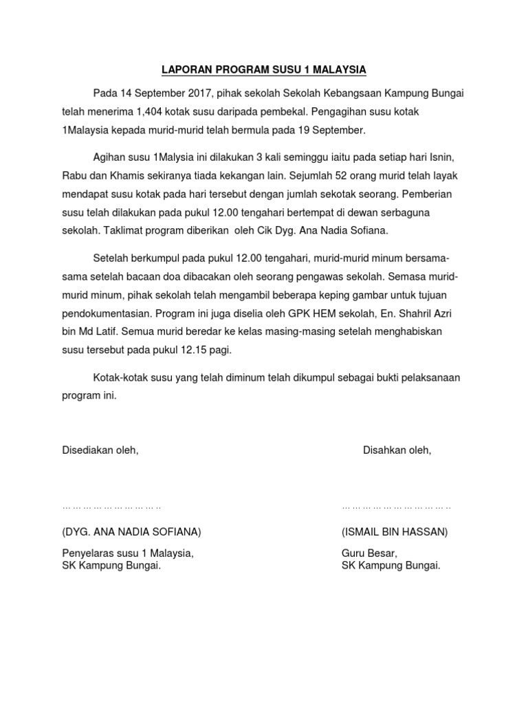 Laporan Program Susu 1 Malaysia 2017 | PDF