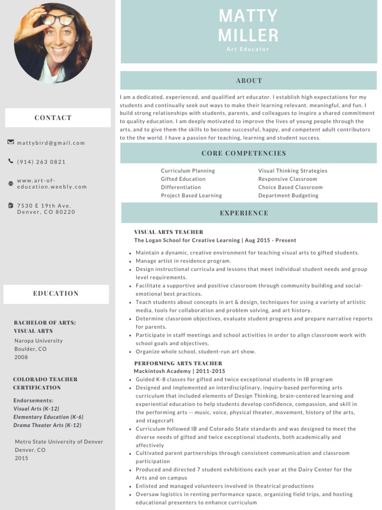 2018 Matty Miller Resume | PDF | Visual Arts Education | Teachers