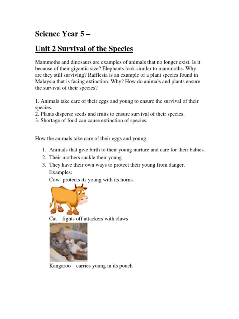 Science Year 5 Unit 2 Survival of The Species Notes and Exercise | PDF ...