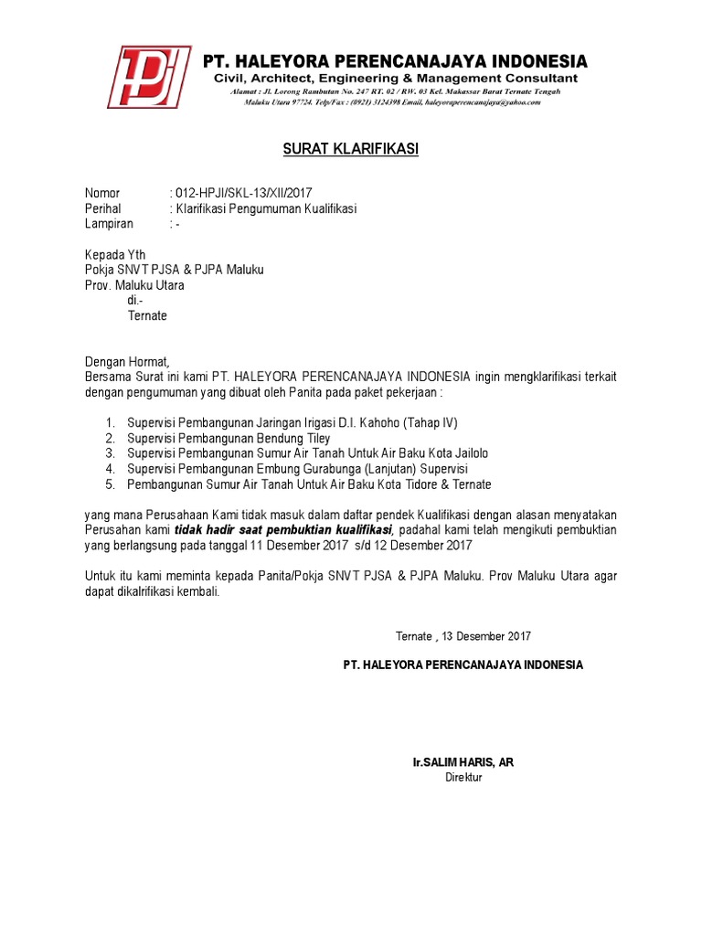 Surat Klarifikasi | PDF
