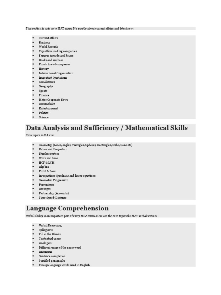 MAT Exam Syllabus Overview | PDF