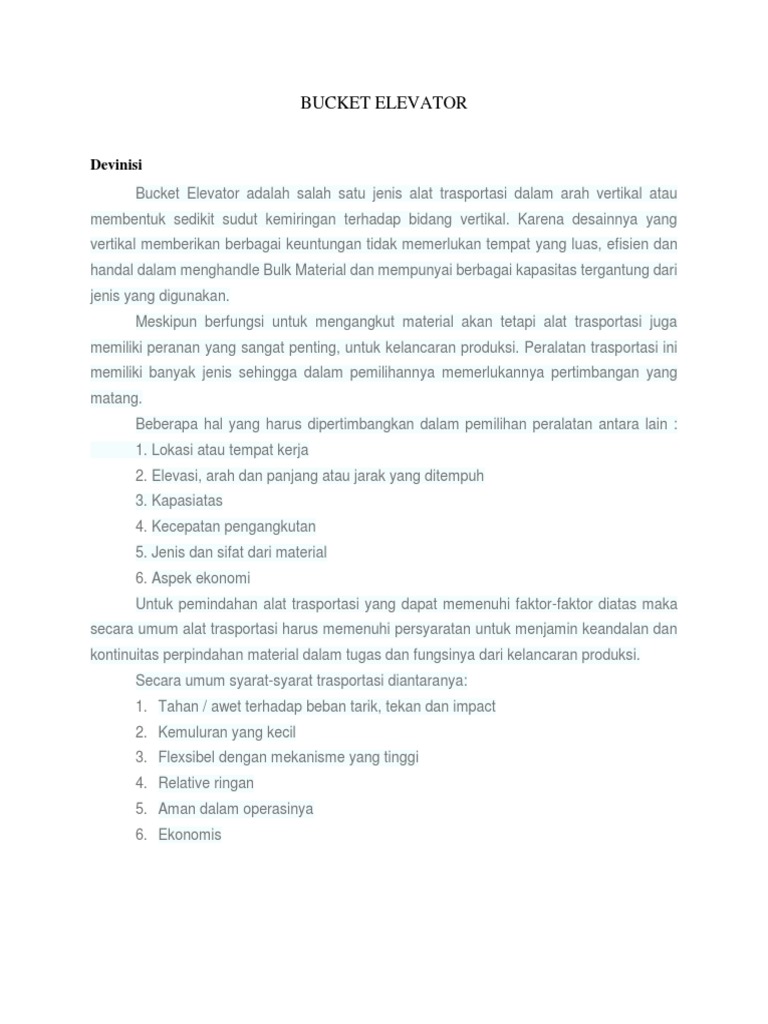 Komponen dan Fungsi Bucket Elevator | PDF