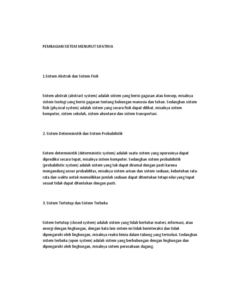 Pembagian Sistem Menurut Sifatnya | PDF Pembagian Sistem Menurut Sifatnya | PDF