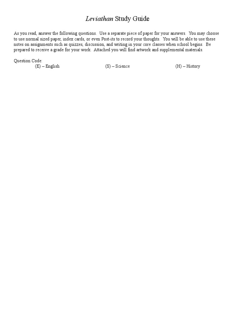 Leviathan Study Guide | PDF | Unrest | Nature