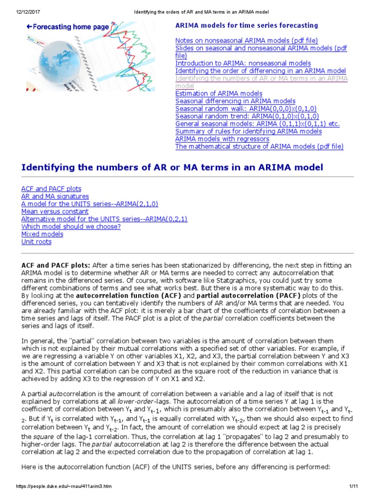 Identifying The Orders of AR and MA Terms in An ARIMA Model | PDF ...
